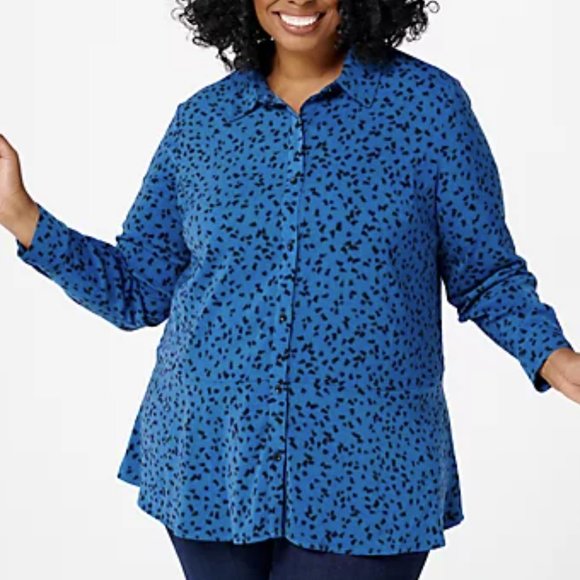 Susan Graver | Tops | Susan Graver Stretch Peachskin Peplum Big Shirt ...